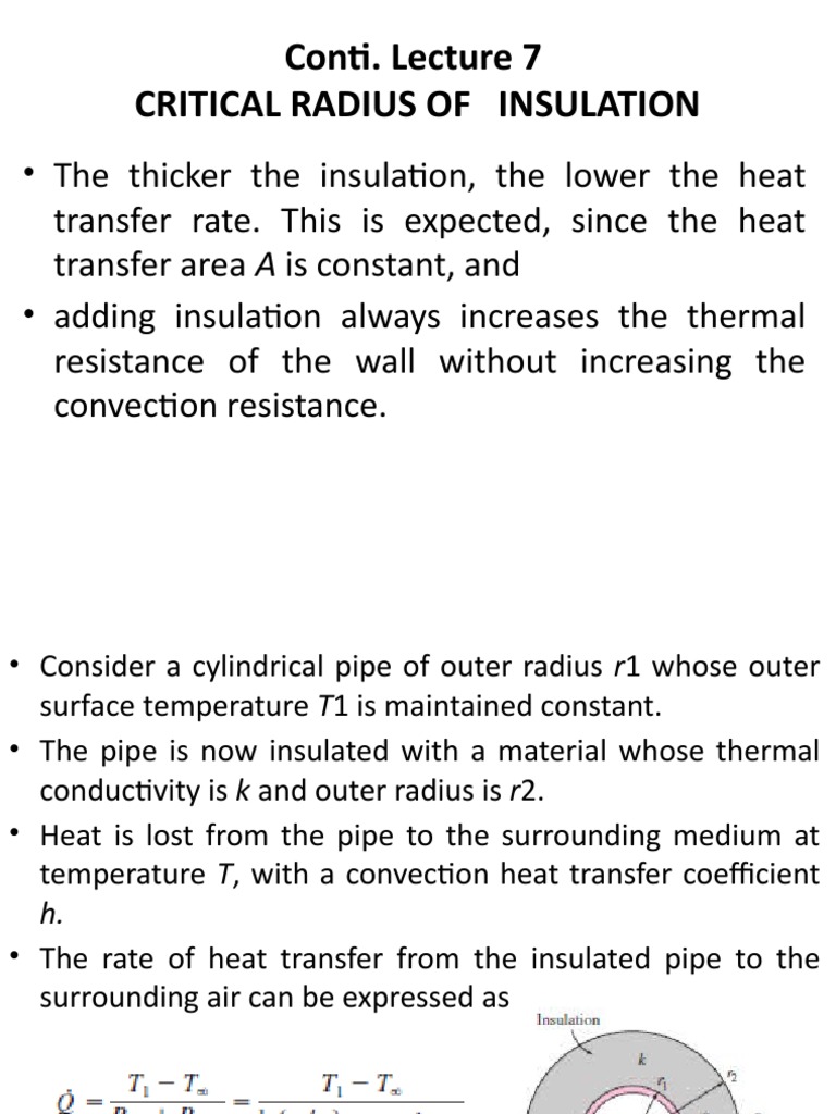 Conti. Lecture 7 Critical Radius of Insulation | PDF | Thermal ...
