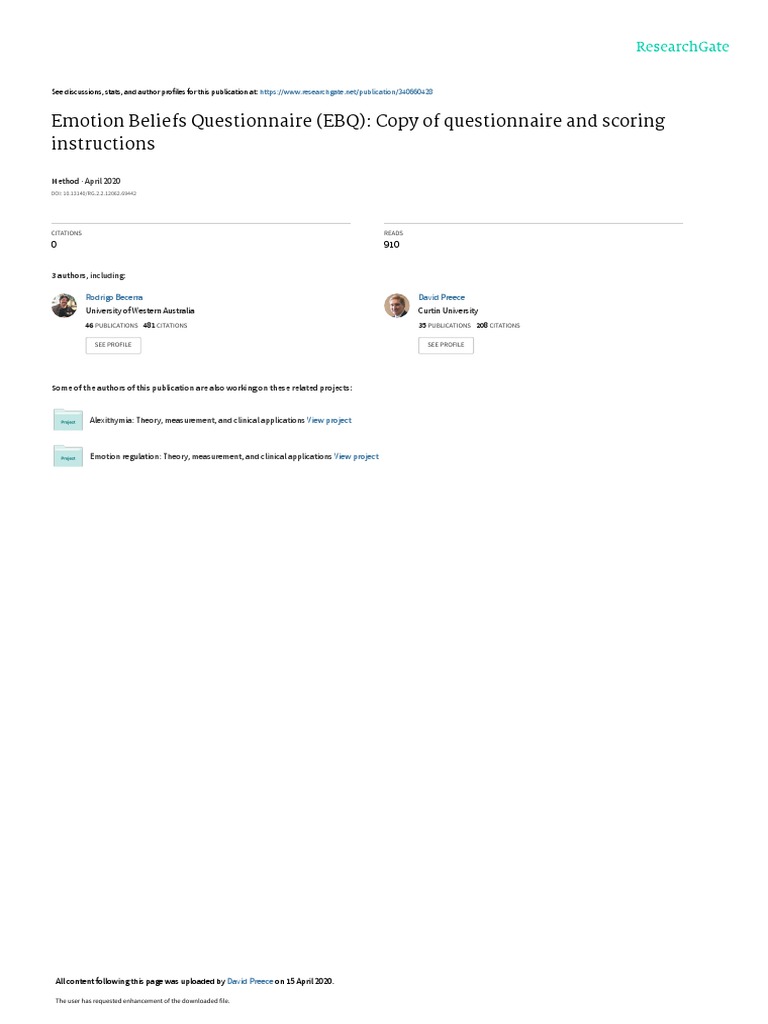 EBQ Questionnaire and Scoring Instructions 042020 | PDF | Subjective ...