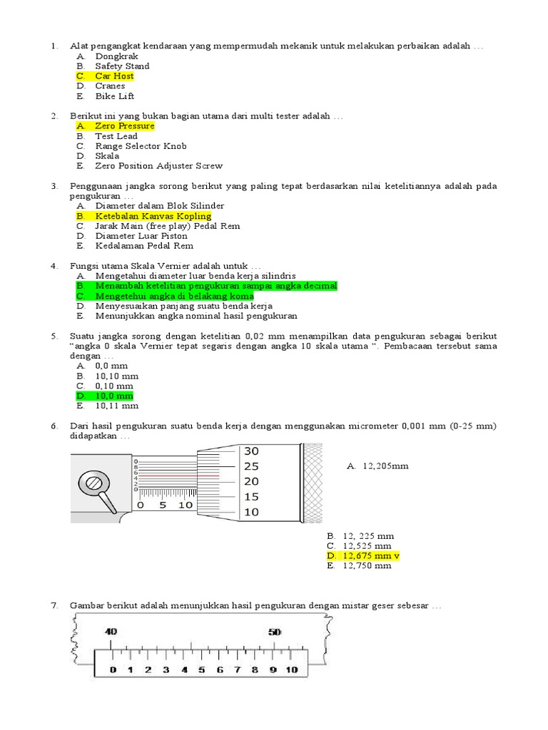 120 Soal Dasar Kejuruan TKR Dan TAB 2021 SMK NEGERI 1 BALIKPAPAN | PDF