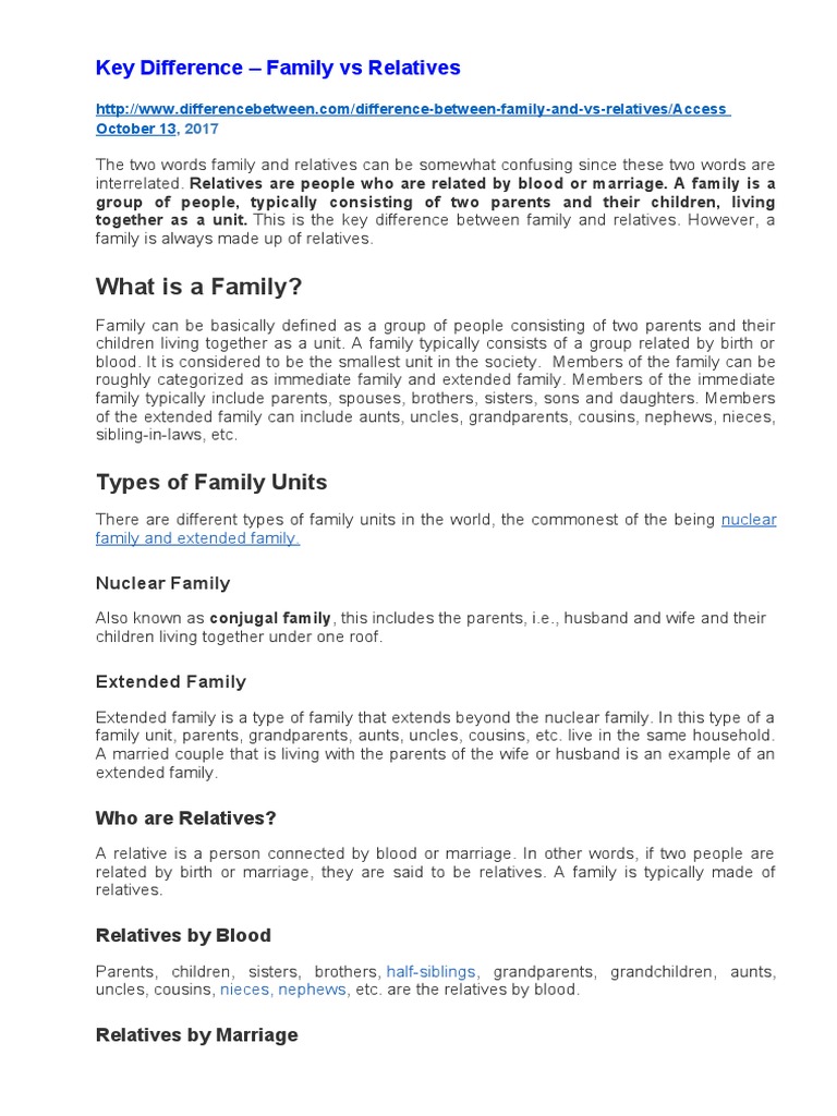 Family vs. Relatives Explained | PDF