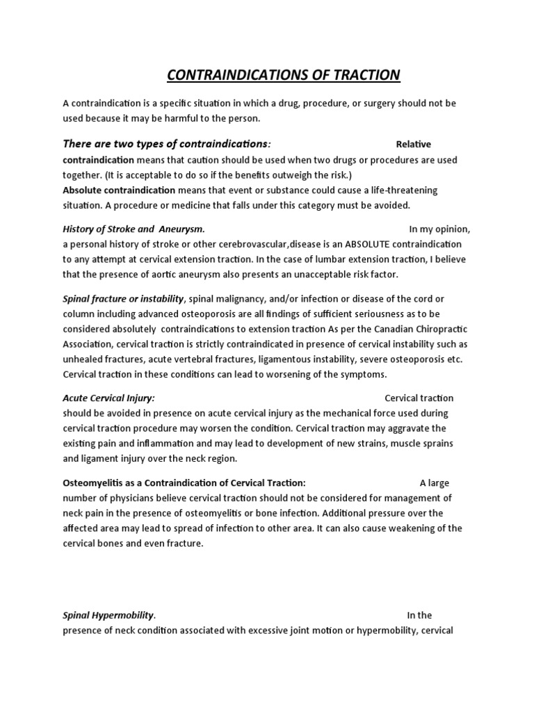 Contraindications of Traction Therapy | PDF | Vertebral Column ...