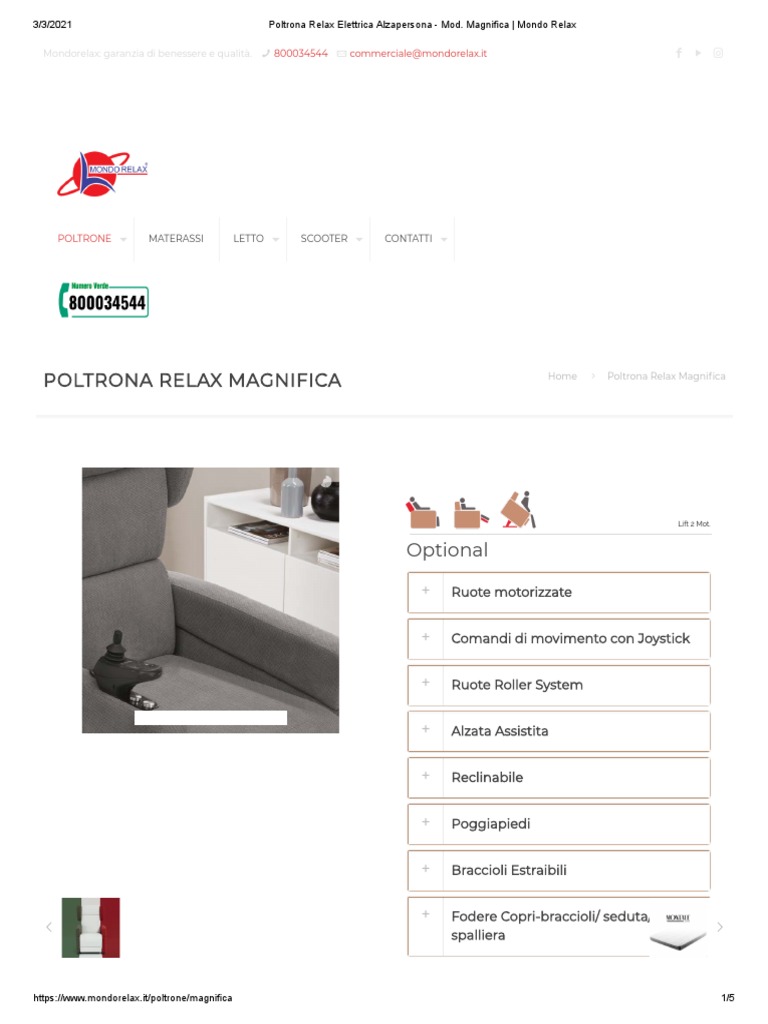 Poltrona Relax Elettrica Alzapersona - Mod. Magnifica - Mondo Relax | PDF