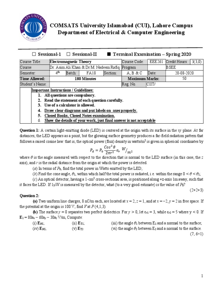 Terminal Final Sp20 EEE261 Electromagnetic Theory | PDF | Dielectric ...