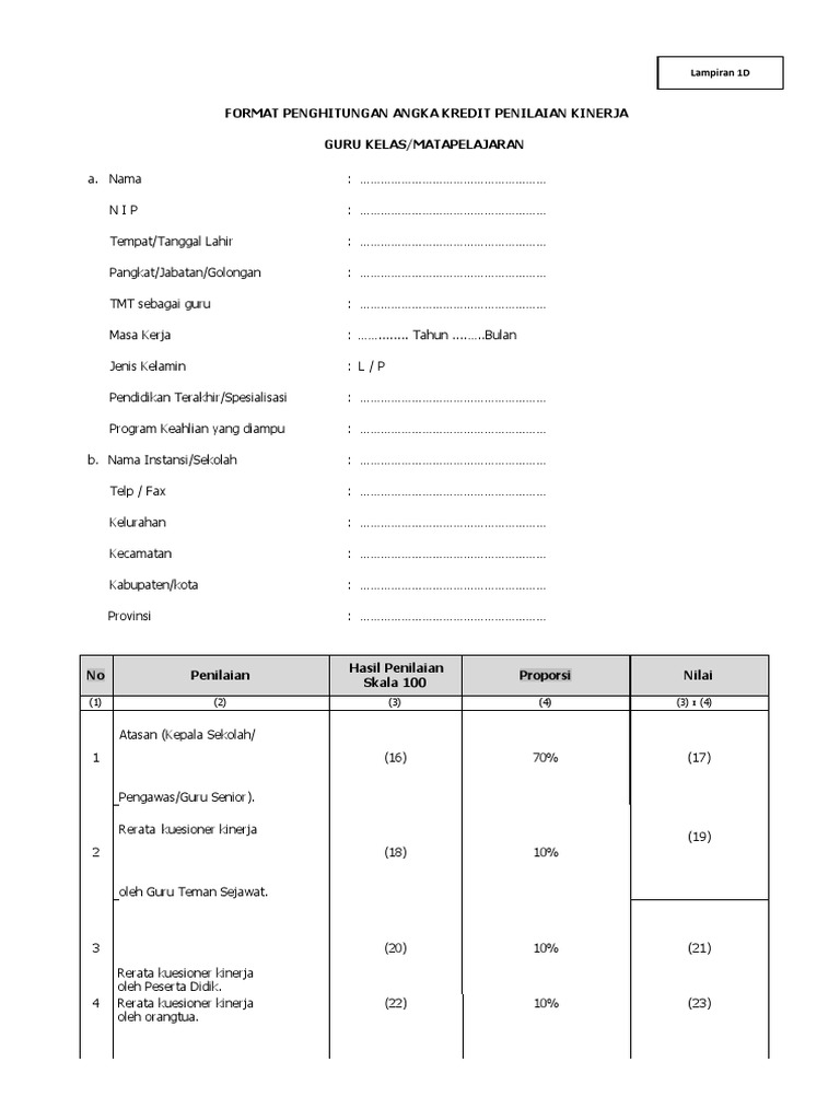 Format Penilaian Kinerja Guru Kelas | PDF