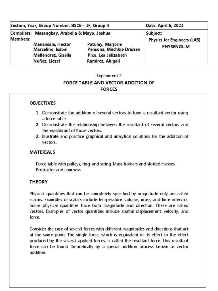 Final Lab Report 2 Data | PDF | Force | Euclidean Vector
