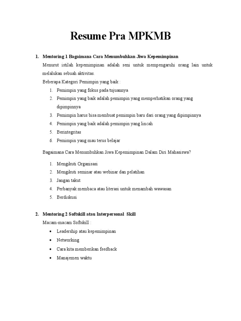 Resume Pra MPKMB | PDF