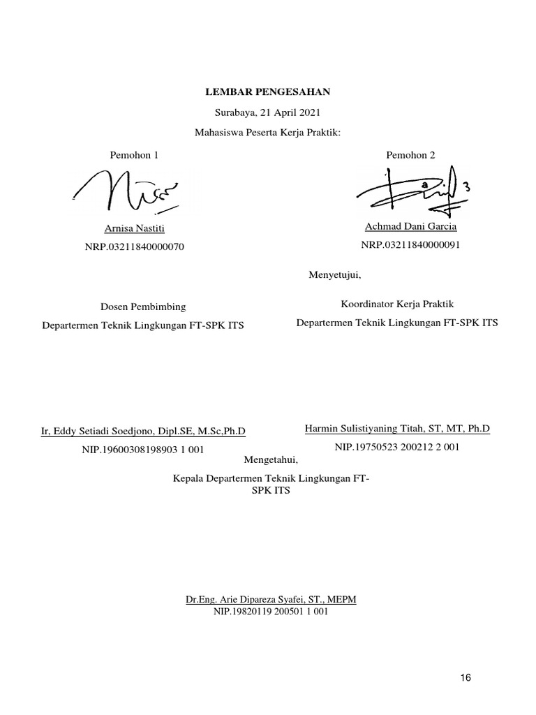Lembar TTD PROPOSAL KP (Arnisa & A.Dani) | PDF