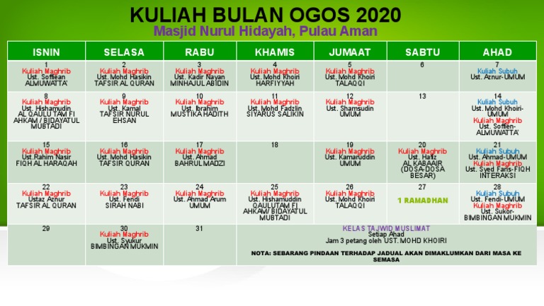 Edit Jadual Kuliah Sebulan | PDF