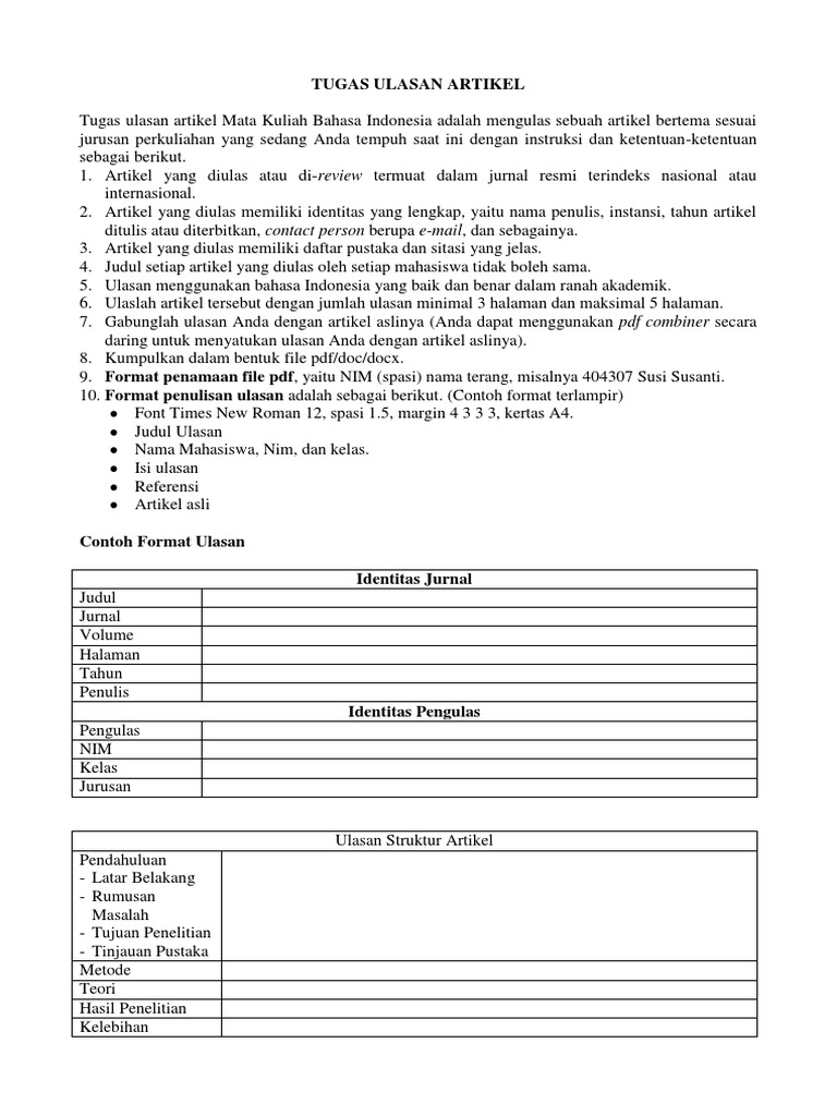 Panduan Tugas Ulasan Artikel | PDF