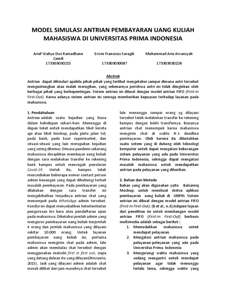 Model Simulasi Antrian Pembayaran Uang Kuliah | PDF