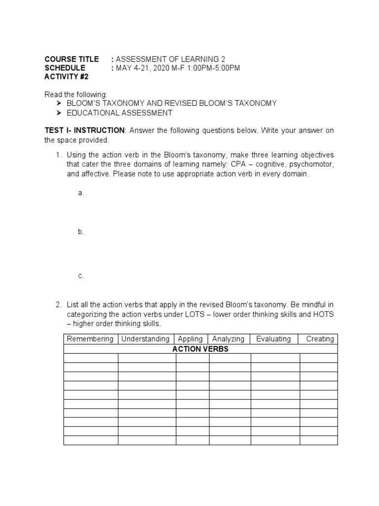 Activity 2 Assessment of Learning 2 | PDF