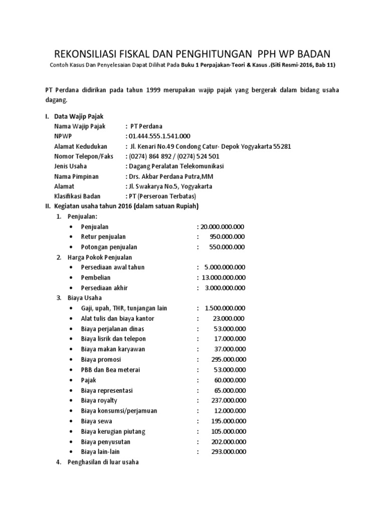 Tugas 7 Perhitungan PPH PT Perdana | PDF | Pengelolaan Keuangan & Uang