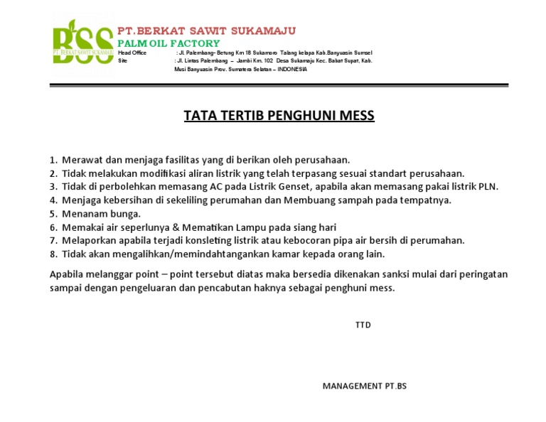 Tata Tertib Penghuni Mess | PDF