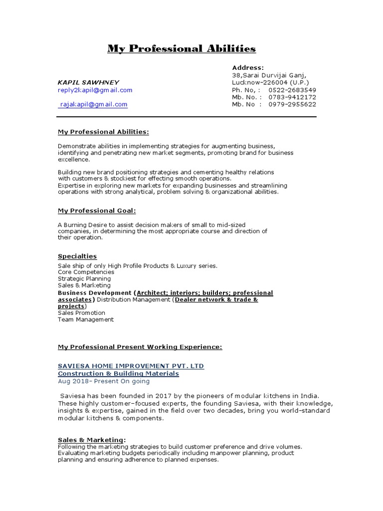 My Professional Abilities-Kapil Sawhney-2019 | PDF | Brand | Marketing