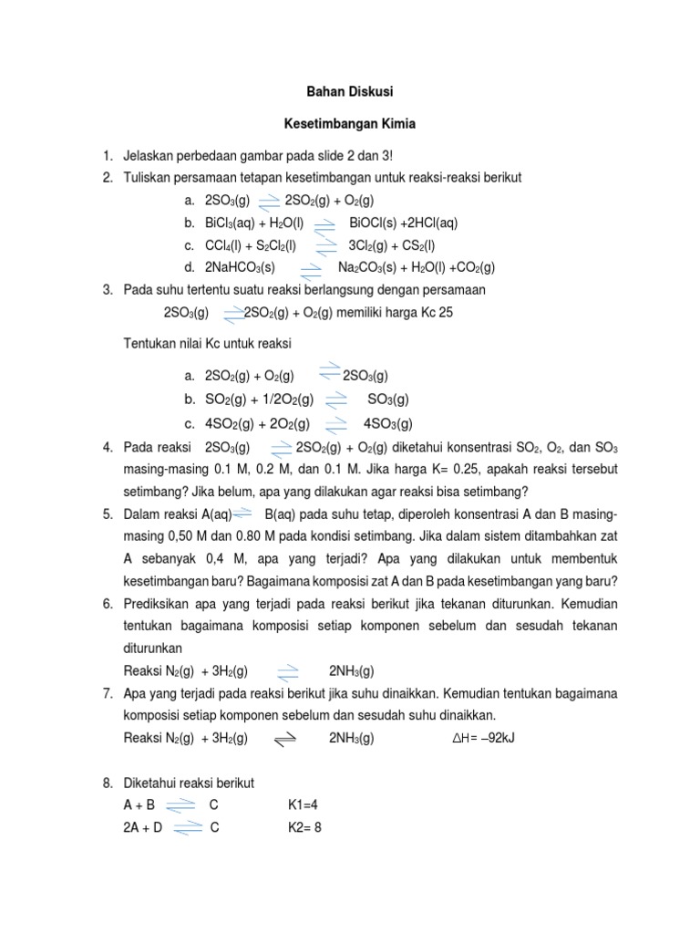 Bahan Diskusi Kesetimbangan Kimia | PDF | Metode & Bahan Ajar | Teknologi & Rekayasa