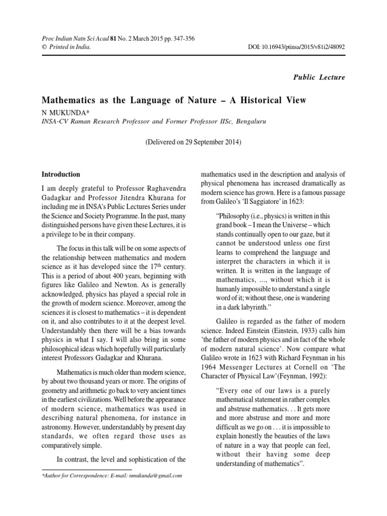 Mathematics: Nature's Language History | PDF | Theory Of Relativity ...