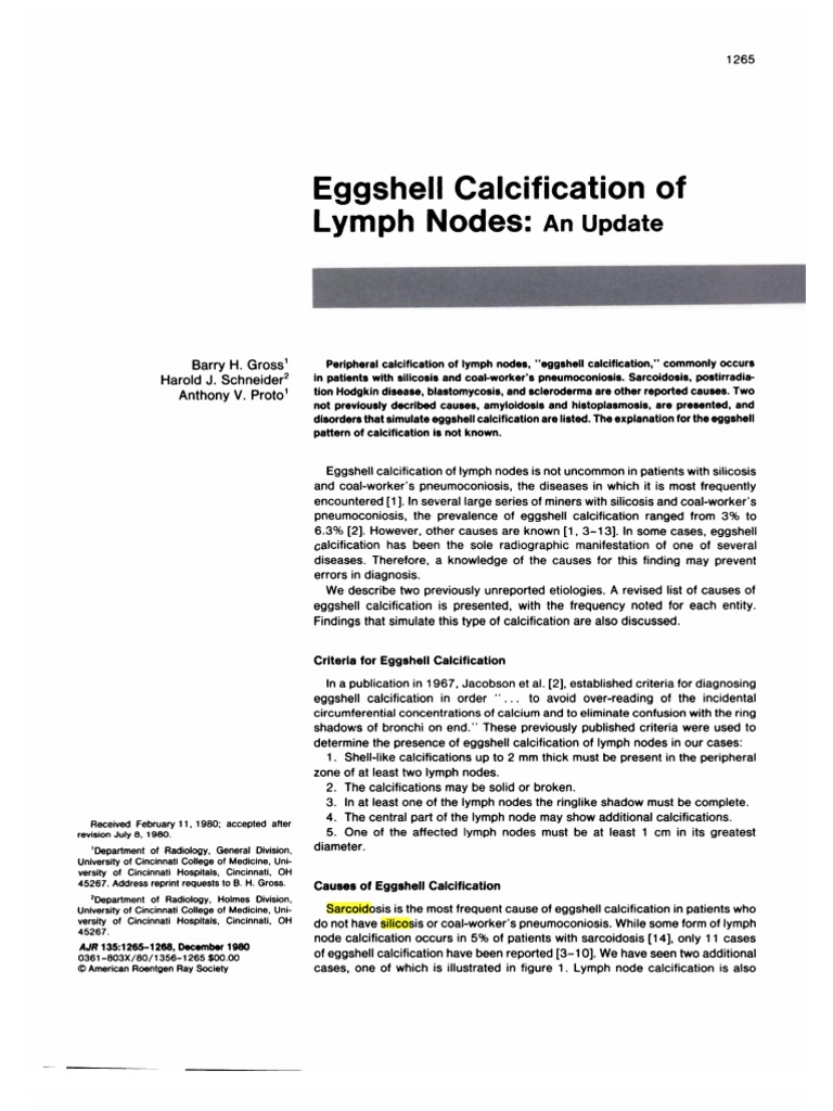 EggShell Calcification of The Lyph Nodes - An Update | PDF | Animal ...