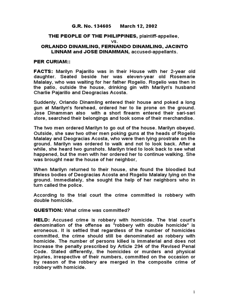 Robbery with Homicide Case: Dinamling | PDF