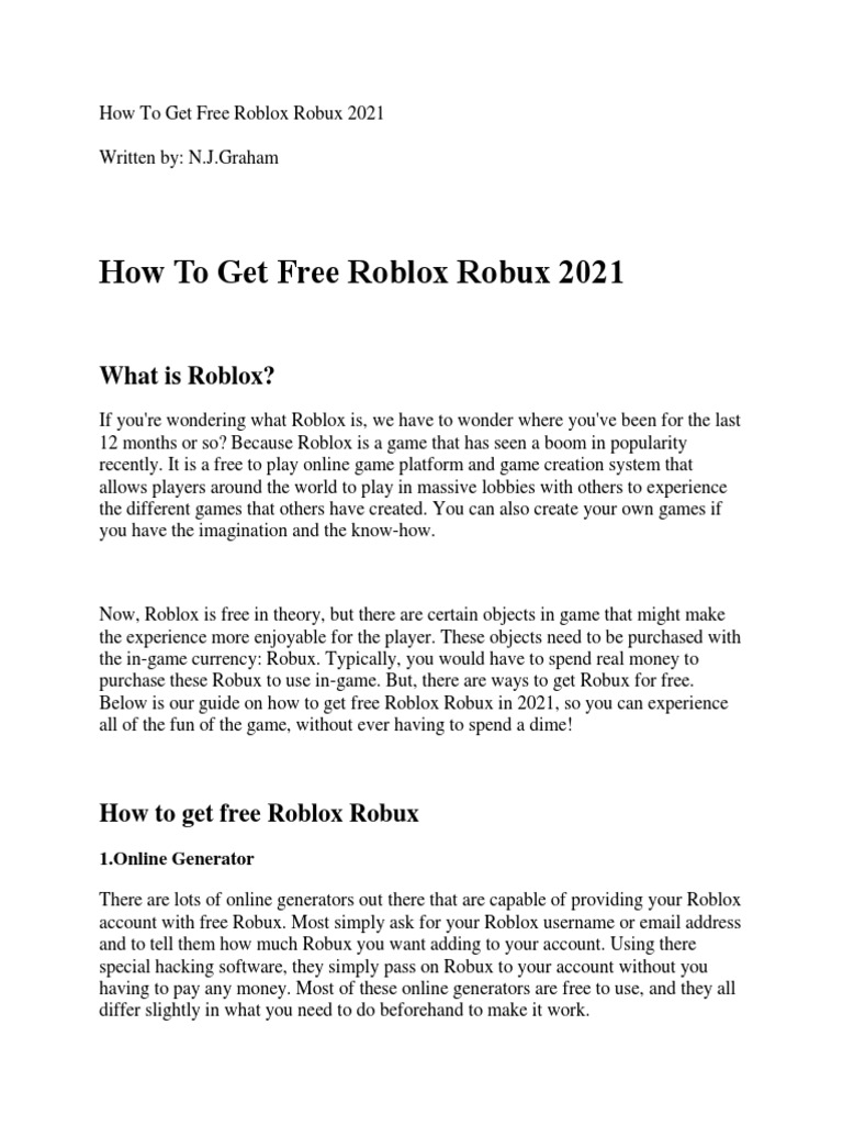 How To Get Free Roblox Robux 2021 | PDF | Communication | Leisure