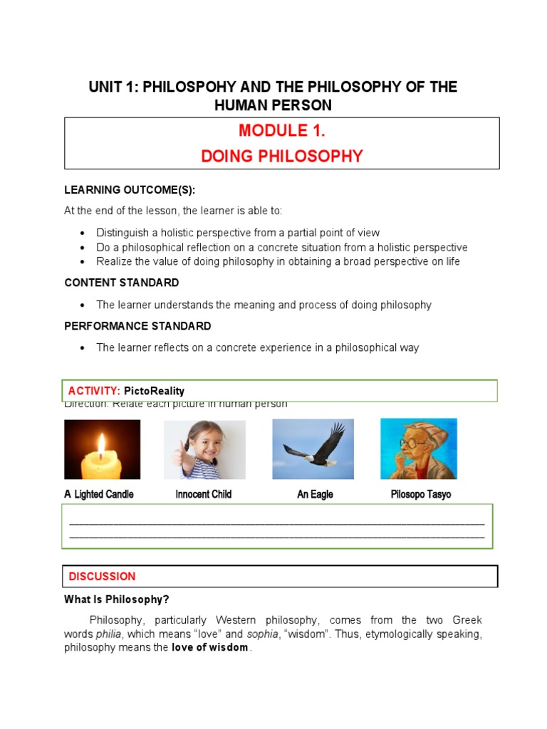 Doing Philosophy: Unit 1: Philospohy and The Philosophy of The Human ...