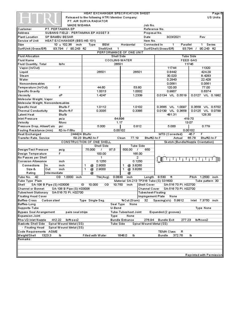 US Units Heat Exchanger Specification Sheet | PDF | Heat Exchanger ...