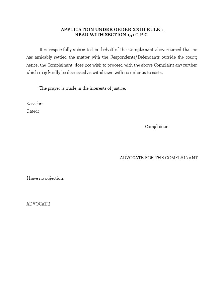 Application Under Order Xxiii Rule 1 | PDF | Law