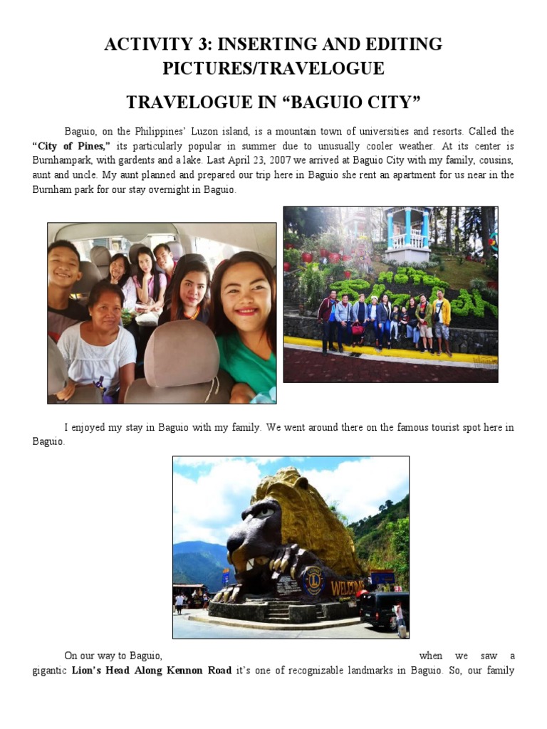 Activity 3: Inserting and Editing Pictures/Travelogue Travelogue in ...