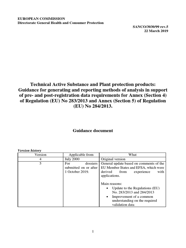 European Commission Directorate General Health and Consumer Protection SANCO/3030/99 Rev.5 22 ...