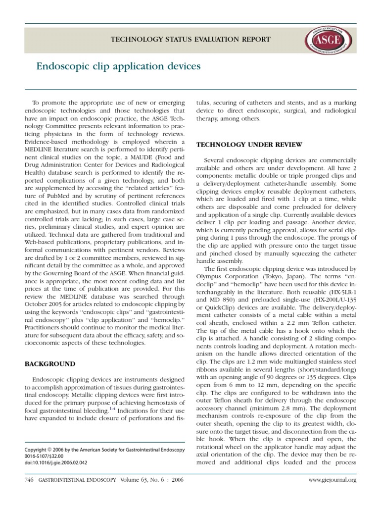 Endoscopic Clip Application | PDF | Gastroenterology | Clinical Medicine