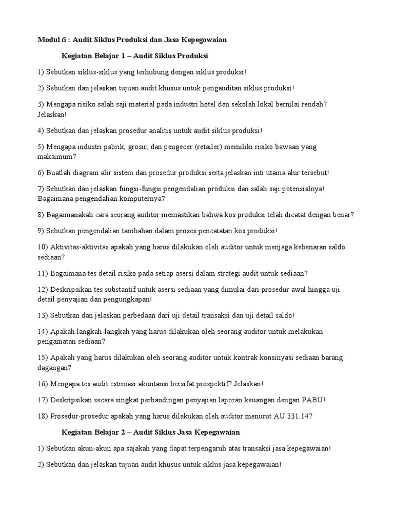 Pertanyaan Modul Auditing Lanjutan | PDF | Bisnis