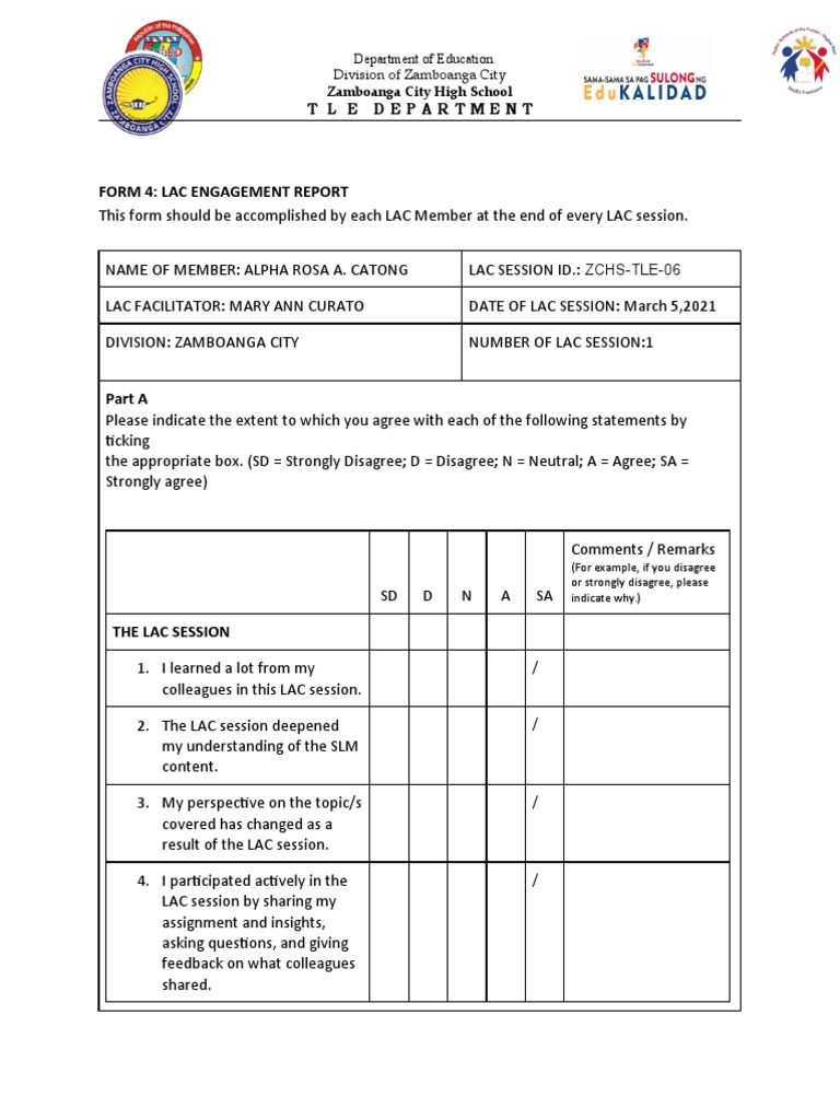 Form 4. LAC Engagement Report | PDF | Human Nature | Communication