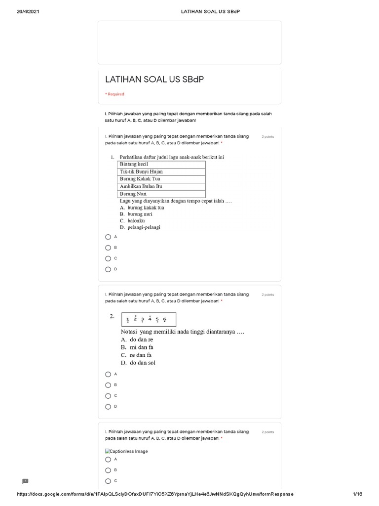 LATIHAN SOAL US SBDP | PDF