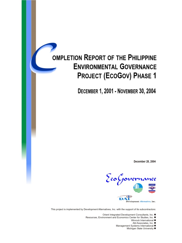 Completion Report of EcoGov 1 | PDF | Governance | Waste Management