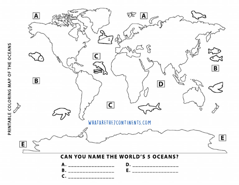 Coloring Map of The Oceans For Kids | PDF