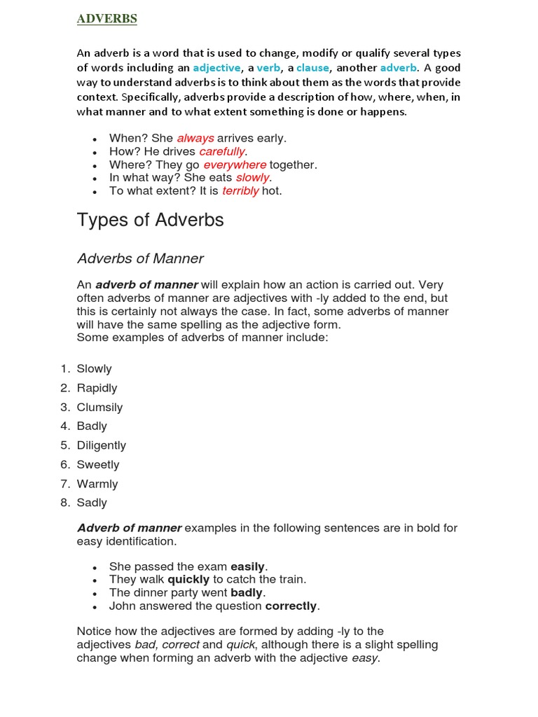 Types of Adverbs | PDF | Adverb | Adjective