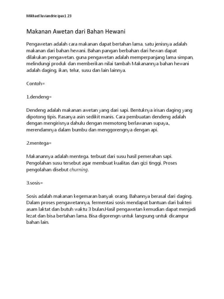 Makanan Awetan Dari Bahan Hewani | PDF