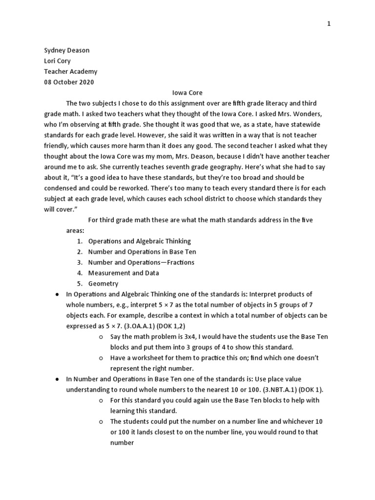 Iowa Core Standards for 3rd Grade Math | PDF | Phonics | Multiplication