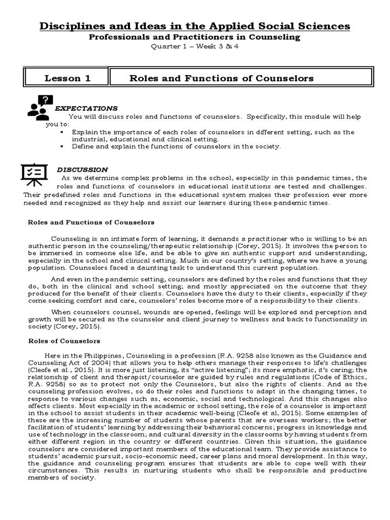 Disciplines and Ideas in The Applied Social Sciences: Lesson 1 Roles ...