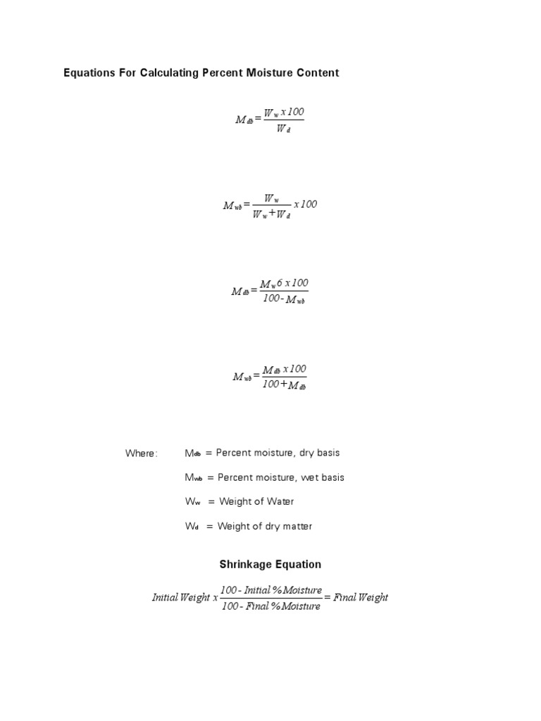Equations For Calculating Percent Moisture Content | PDF | Maize | Agriculture