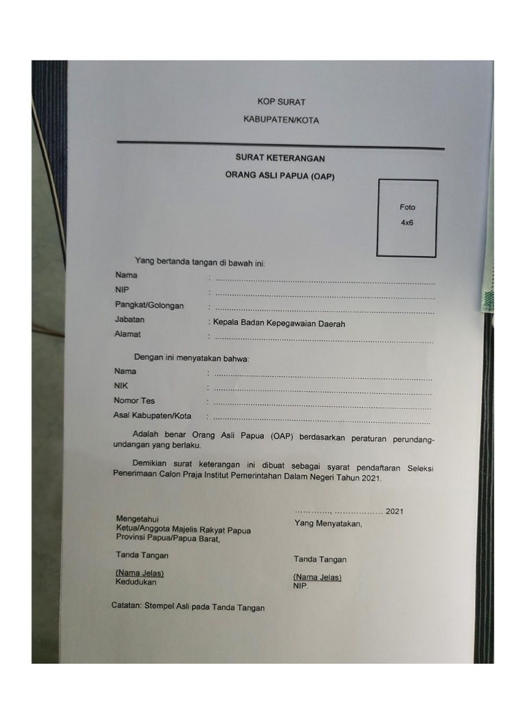 Surat Keterangan OAP (Non OAP) | PDF