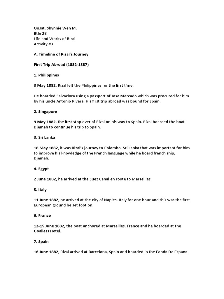 Life and Works of Rizal Activity #3 | PDF | Philippines
