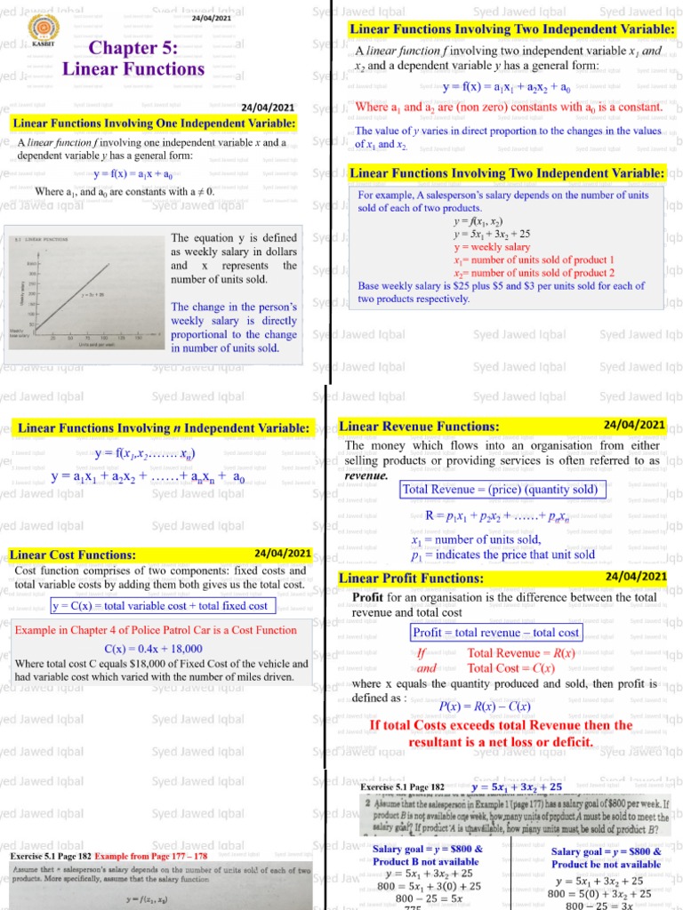 12391linear Functions Chapter 5 Notes | PDF