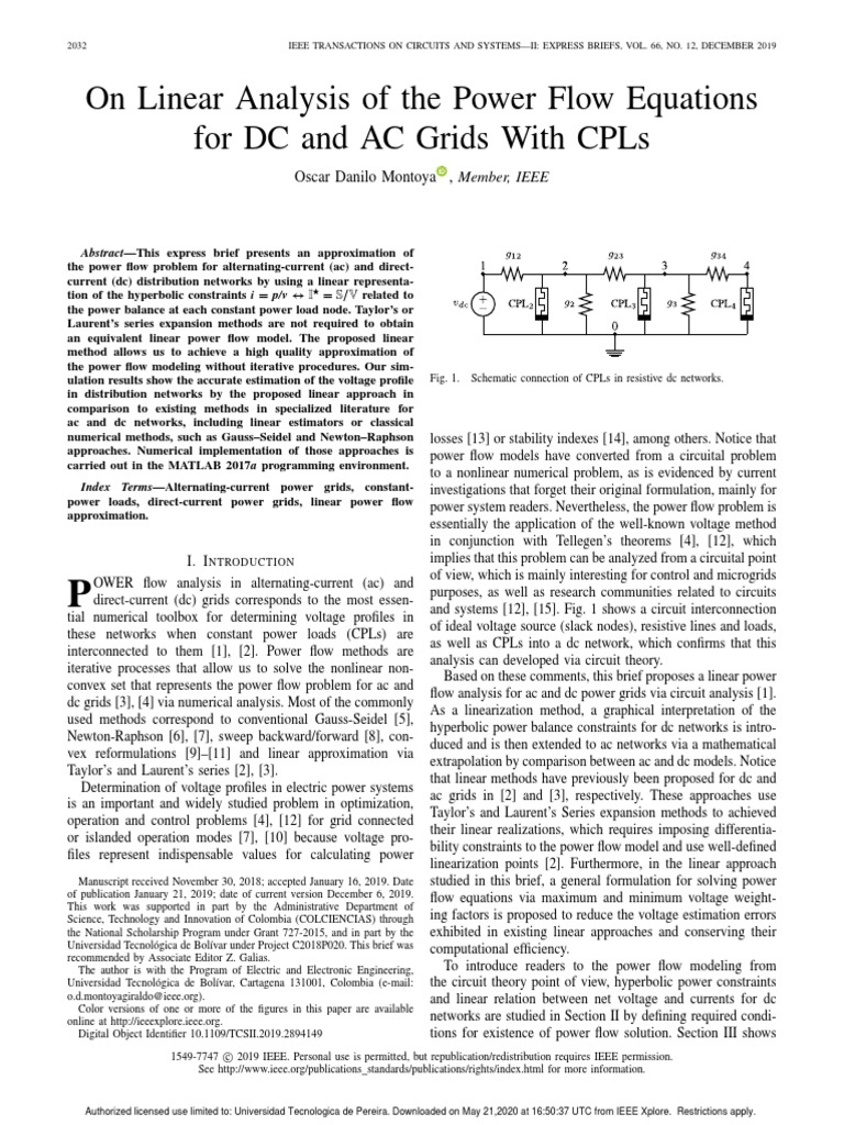 On Linear Analysis of The Power Flow Equations For DC and Ac Grids With ...