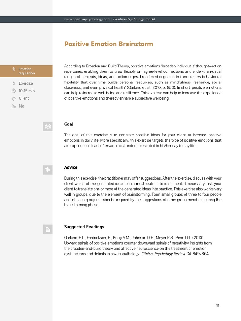 Positive Emotion Brainstorm | PDF | Emotions | Clinical Psychology