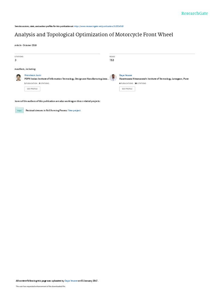 Analysis & Topological Optimization Off Motorcycle Front Wheel | PDF ...