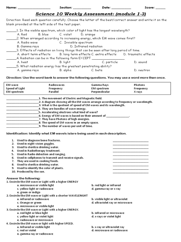 Assessment | PDF | Electromagnetic Spectrum | Electromagnetic Radiation