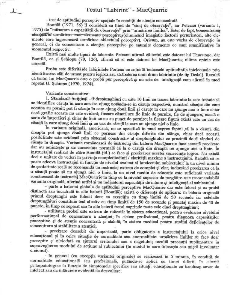 Testul Labirint Mac Quarrie | PDF