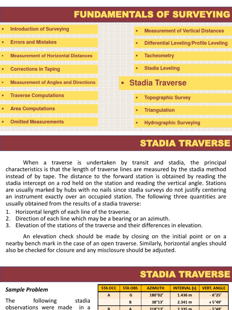 Stadia Traverse Surveying Techniques | PDF | Surveying | Geodesy