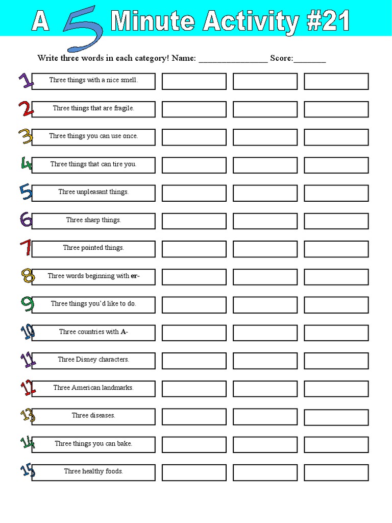 Fun Word Categories Activity Sheet | PDF