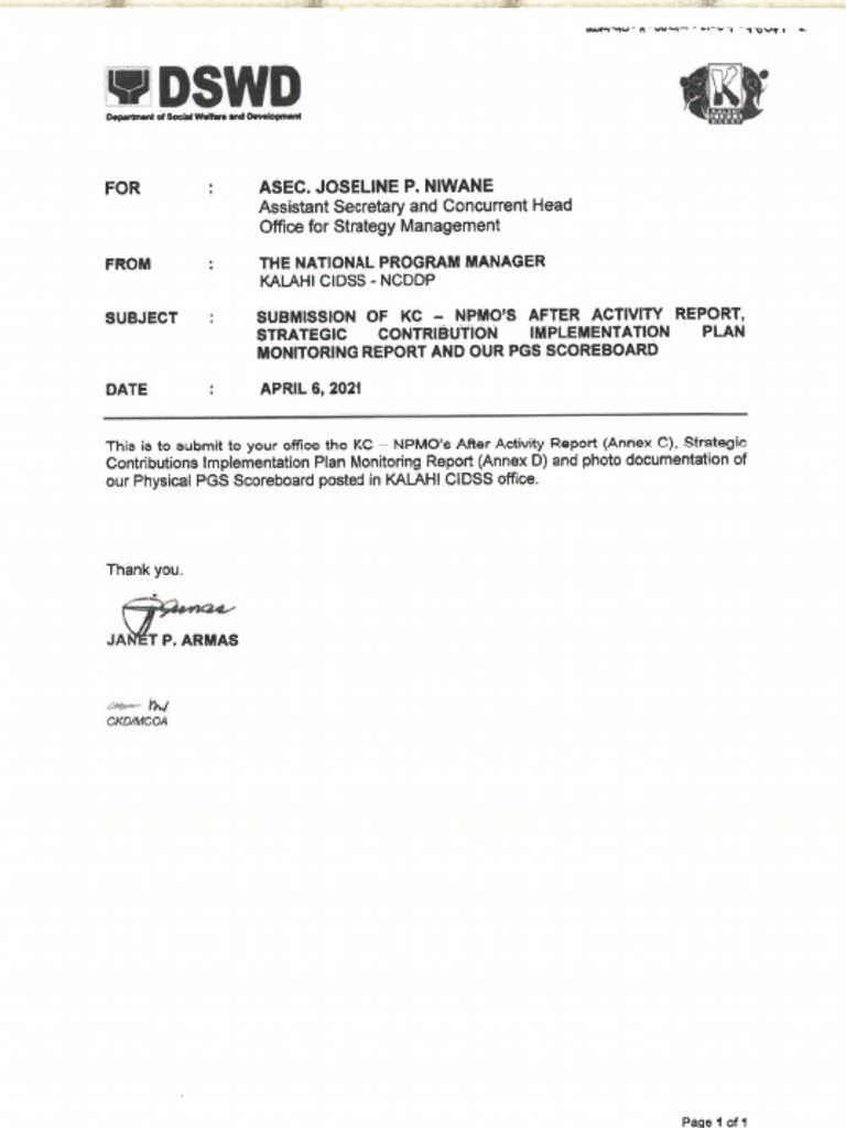 DRN 48047 Submission of KC - Npmo's After Activity Report, Strategic ...